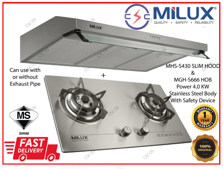 MILUX MHS-S430 SLIM HOOD + MILUX MGH-S666M STAINLESS STEEL PREMIUM ...