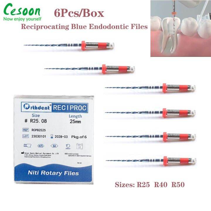 6Pcs/Box Dental Reciprocating Blue Endodontic Files Niti Heat Activated ...