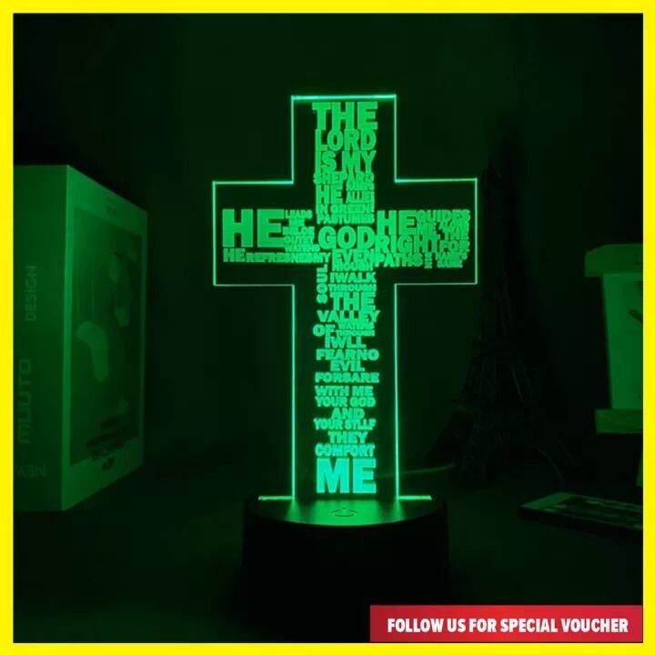 The Holy Bible Psalm Poem Christian Cross Led Night Light for Church ...