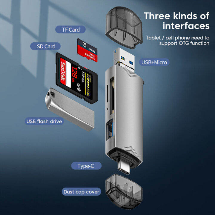 6 in 1 OTG Card Reader USB 3.0 To Type C Flash Drive SD TF High-speed ...