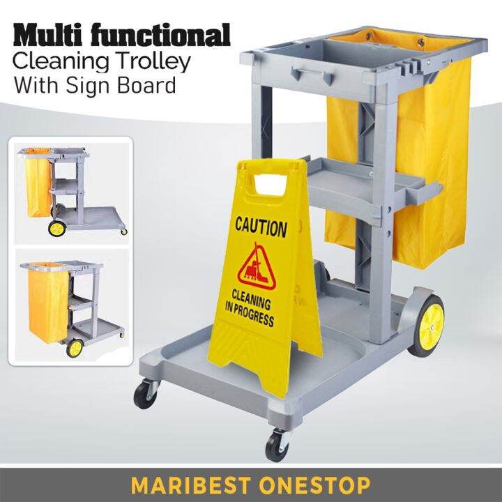 Cleaning Trolley Cart Working Sign Board Wheel Housekeeping Cleaner ...