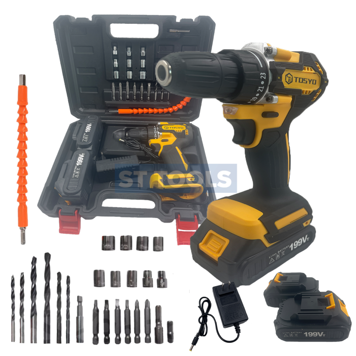 TOSYO สว่านไร้แปรงถ่าน สว่านไร้สาย brushless 199V 2ระบบ แบตเตอรี่ Li-ion อย่างดี 2 ก้อน พร้อม ...