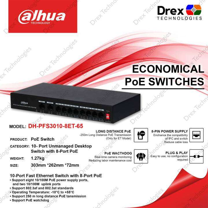 Dahua DH-PFS3010-8ET-65 10-Port Unmanaged Desktop Switch with 8-Port ...