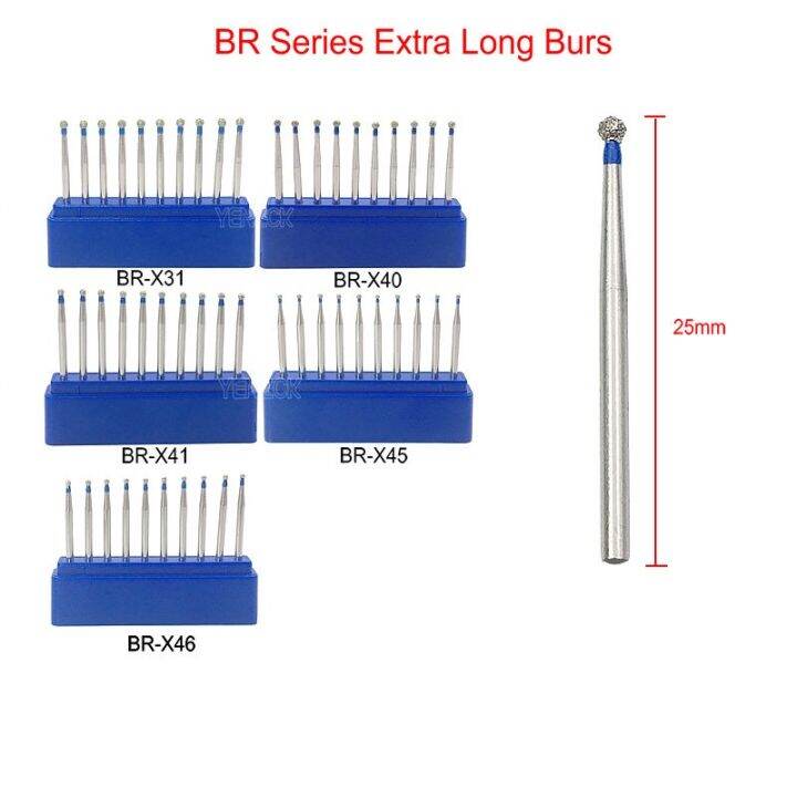 10Pcs/Box Diamond Bur Ball Round Extra Long Bur 25mm FG 1.6mm for High ...
