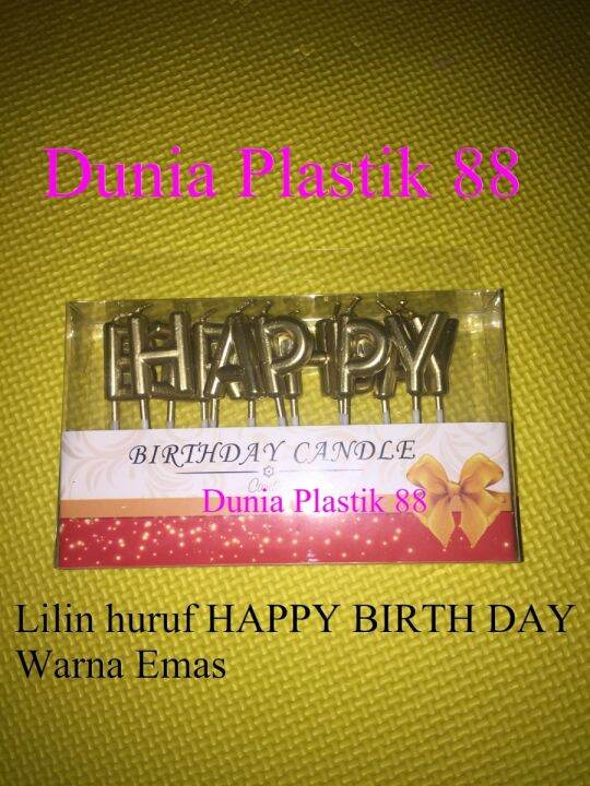 LILIN TUSUK HURUF tulisan happy birth day birthday HBD GOLD EMAS 13pcs 13huruf | Lazada Indonesia
