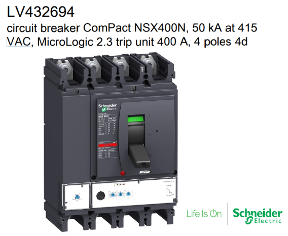 SCHNEIDER MCCB LV432694 ComPact NSX400N, 400A, 4poles, 50 kA | Lazada