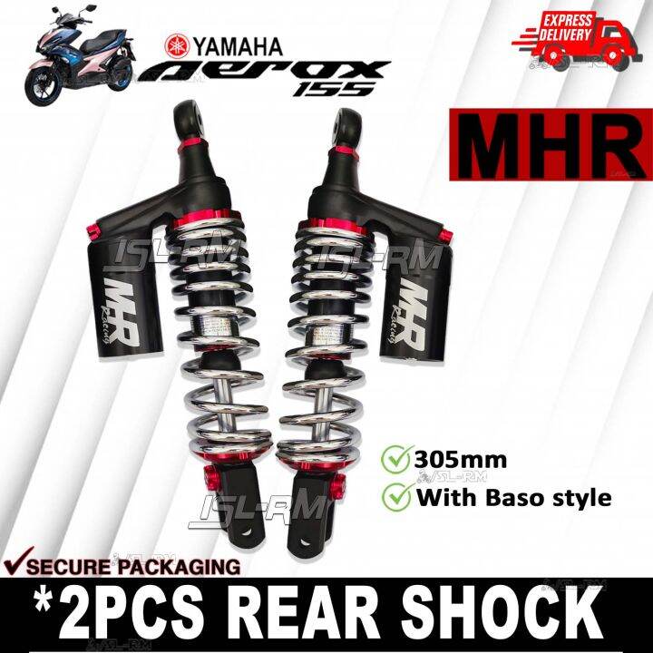 Yamaha Aerox 155 v1 v2 / NMAX V1 V2 Rear shock absorber 2pcs with Baso style Silver Spring With ...