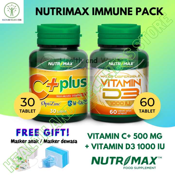 PAKET PROTEKSI IMUN NUTRIMAX C PLUS C+ 500 MG 30 TABLET DAN VITAMIN D3 ...