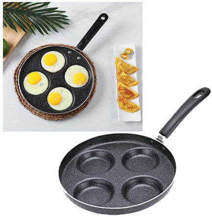 4 HOLES - Stainless Steel Round Pan 4 Holes Egg Fryer Nonstick Coating ...