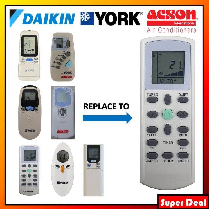 YORK YORK แอคสัน DAI .Kin Air Cond Aircond Air Conditioner Remote Control Replacement (DGS-01 ...