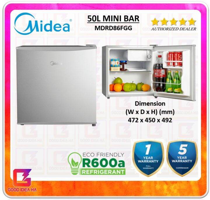 MIDEA 50L Mini Bar Refrigerator MDRD86FGG | Lazada