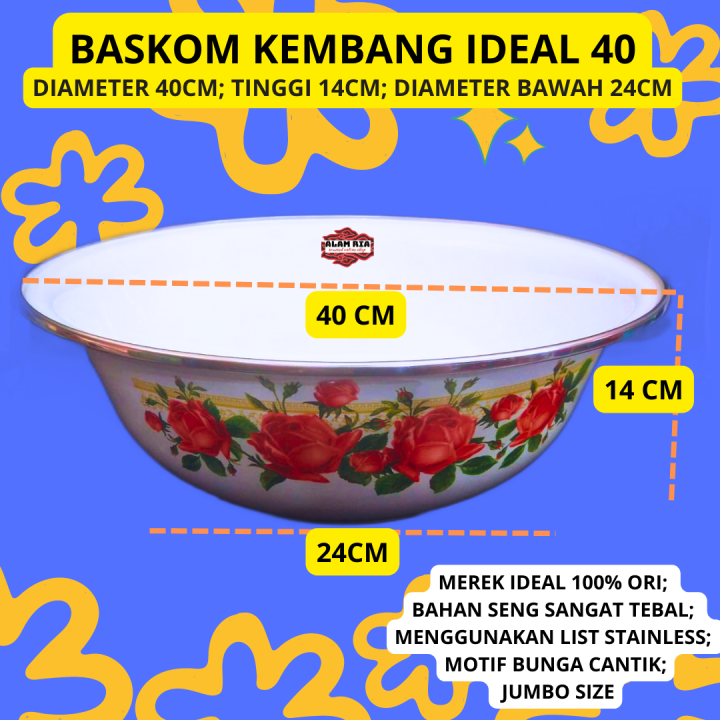 BASKOM KEMBANG JADUL IDEAL 40 / BASKOM JUMBO ENAMEL VINTAGE IDEAL 40 / HARGA PER 1PCS | Lazada ...