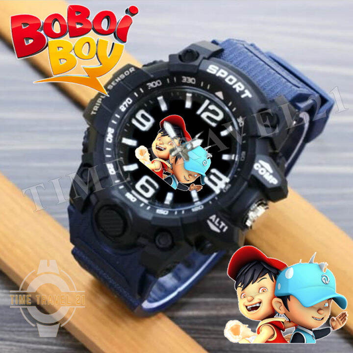 Jam Tangan Anak Sport Karakter Boboiboy Polos Navy Blue Sporty Tebal ...