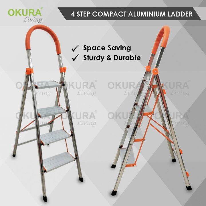 OKURA 4 Step Multipurpose Household High Quality Aluminium Folding ...