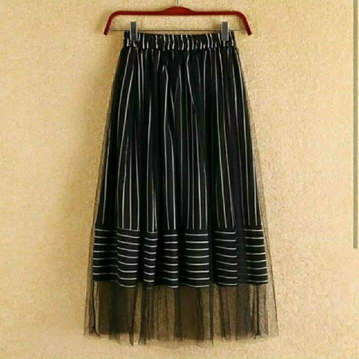 rok tile stripe hitam putih / rok jala | Lazada Indonesia