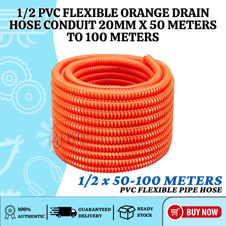 FOURHMC HIGH QUALITY 1/2 PVC FLEXIBLE ORANGE DRAIN HOSE CONDUIT 20MM SOLD IN 50 METERS AND 100 ...