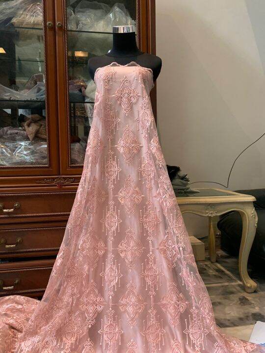 Bahan Kain Brokat Tile Etnik Keraton Diamond Warna Rose gold | Lazada ...