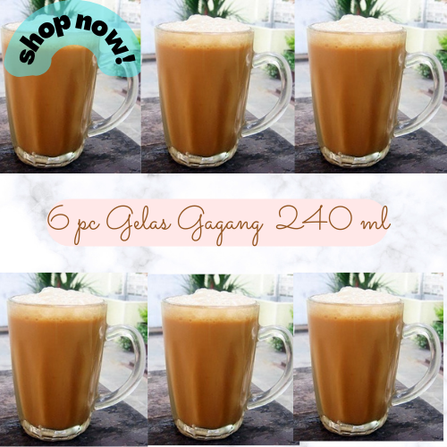 6 pc Gelas Gagang Kaca Tempered 240 ml / Gelas Kopi Teh maxim | Lazada ...