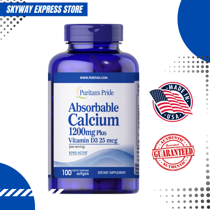 Puritan's Pride Absorbable Calcium 1200mg plus Vitamin D3 25mg 100 ...