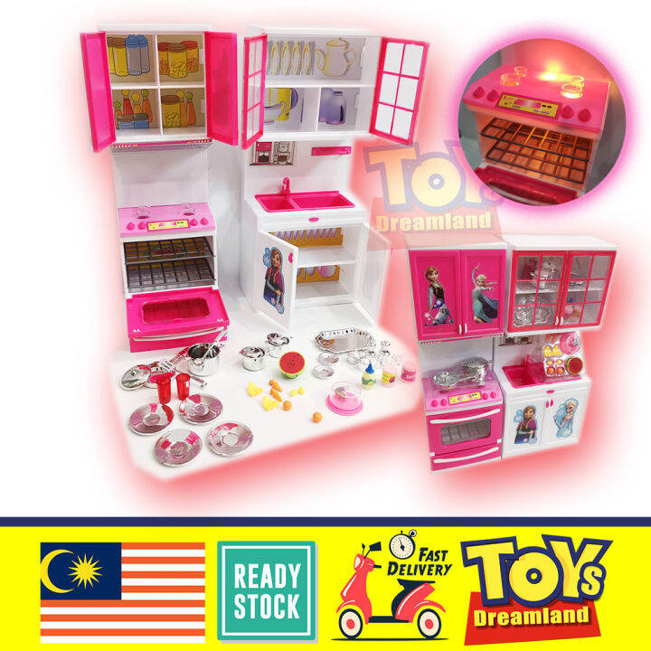 🌈 Frozen Modern Kitchen Set With Light & Sound Cabinet Fruits Sauce ...