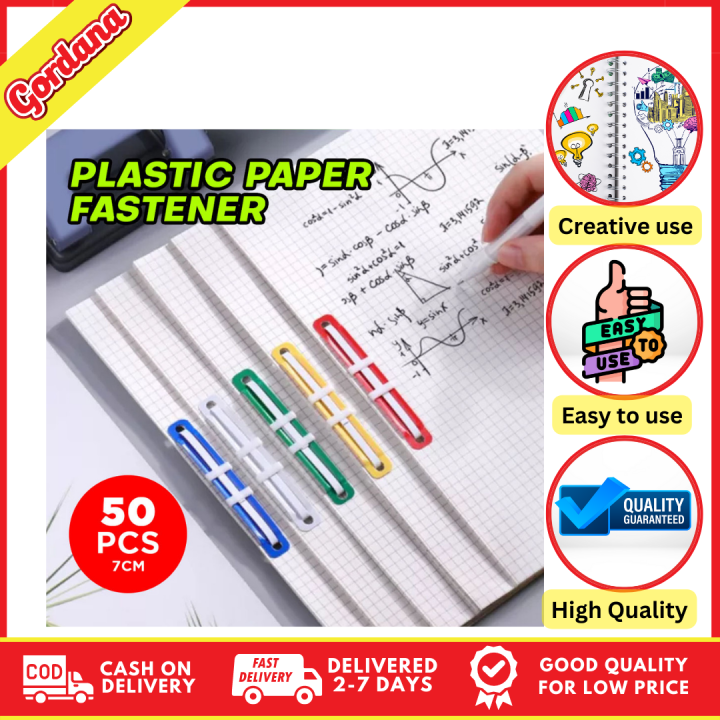 GORDANA - Joy Plastic Paper Fastener - 50pcs/box, Assorted Colors, 7-8 ...
