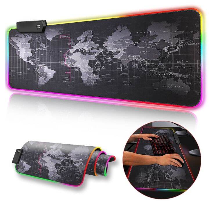 World Map RGB Large Mouse Pad Backlight Gaming Mouse Pad Computer ...