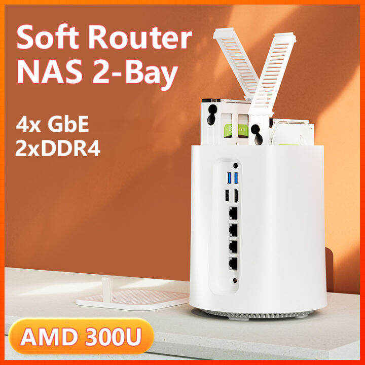 AMD Athlon 300U NAS 2-Bay ดิสก์สถานีคอมพิวเตอร์ขนาดเล็กเส้นทางอ่อน16GB ...
