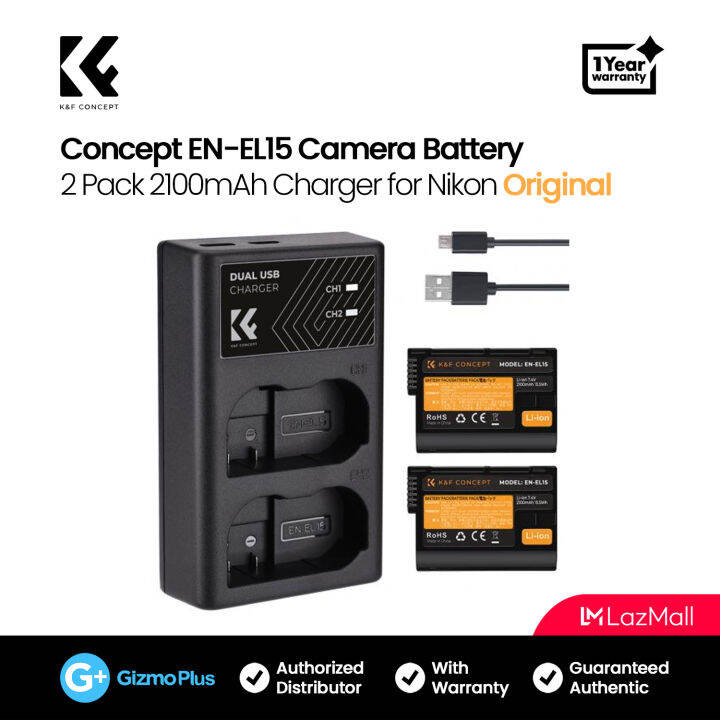 K&F Concept EN-EL15 Camera Battery 2 Pack 2100mAh and Dual Battery Charger for Nikon | Lazada PH