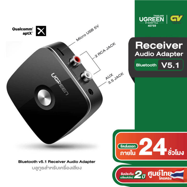 UGREEN Bluetooth 5.1 Receiver Audio 3.5mm Wireless Music Adapter รุ่น 40759 with EDR for Home ...