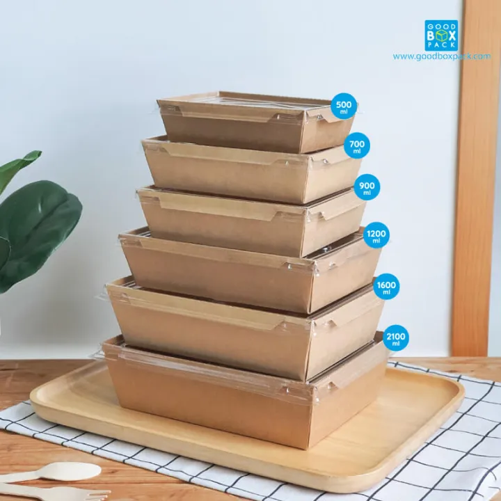 Goodboxpack(50ชุด/แพ็ค)กล่องอาหารสีน้ำตาลคราฟท์ พร้อมฝา 500,700,900,1200,1600,2100 มล. | Lazada ...