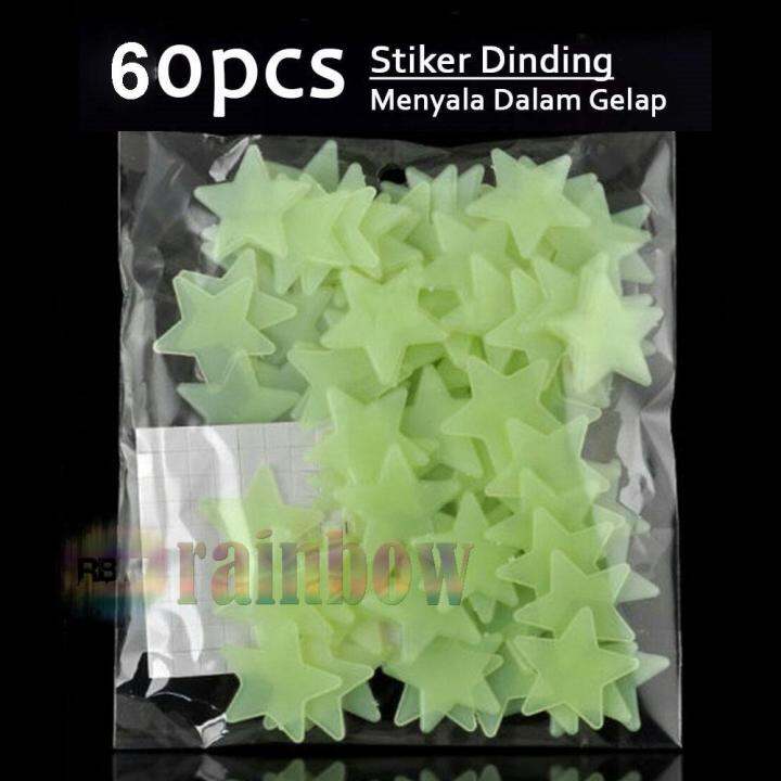 3D Stiker Bintang Dinding + Tempelan (60 pcs) Menyala dalam Gelap ...