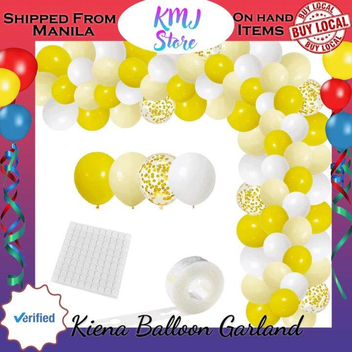 Kiena Balloon Yellow White Balloon Garland Arch Kit - 122PCS Macron ...