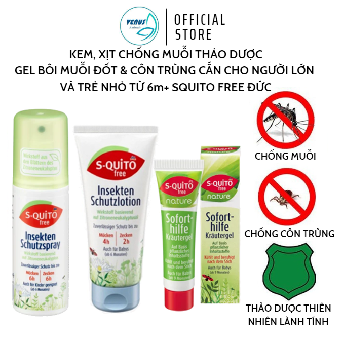 Kem, xịt chống muỗi, gel bôi muỗi và côn trùng cắn Squito Free Đức cho ...