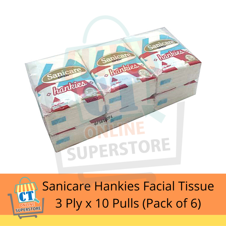Sanicare Hankies Facial Tissue 3 Ply x 10 Pulls (Pack of 6) | Lazada PH