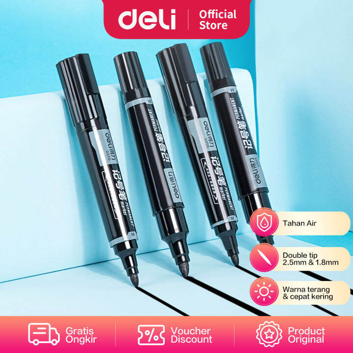 Deli Permanent Marker Dual Tip / Spidol Permanen Dua Sisi Anti Air S555 ...