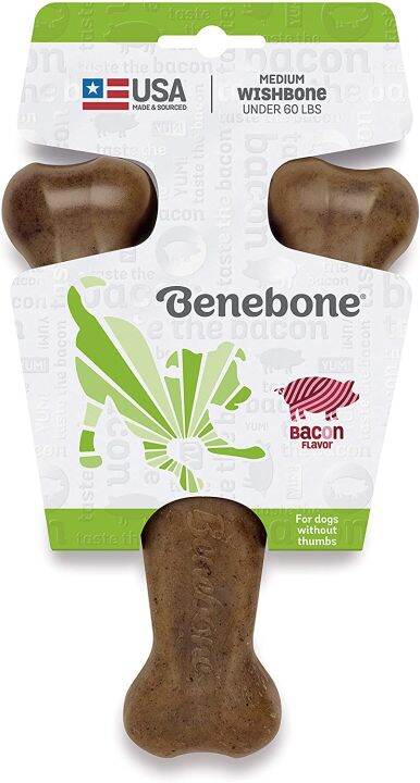 Benebone Wishbone Aggressive Chew Toy, Medium, Real Bacon Flavor ...
