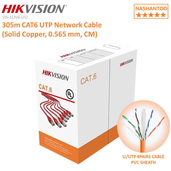 Hikvision DS-1LN6-UU 305m CAT6 UTP Network Cable (Solid Copper, 0.565 mm, CM) for long PoE ...