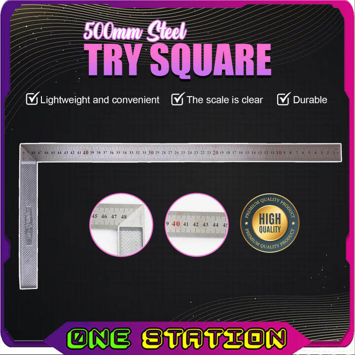 500mm Try Square L Square Angle Ruler Steel Ruler Try Square Ruler 90 Degree Ruler Pembaris