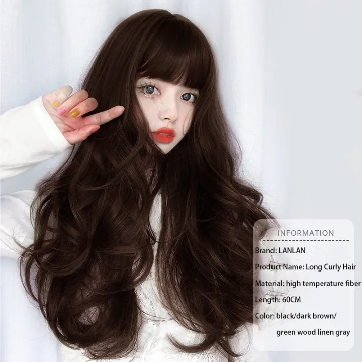Women Synthetic Wig Heat-resistant Long Curly Big Wave Wig With Bangs ...