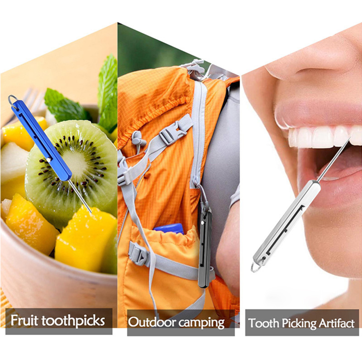 Keychain Pendant Tooth Pick Spring Push-pull Fruit Pick Portable ...