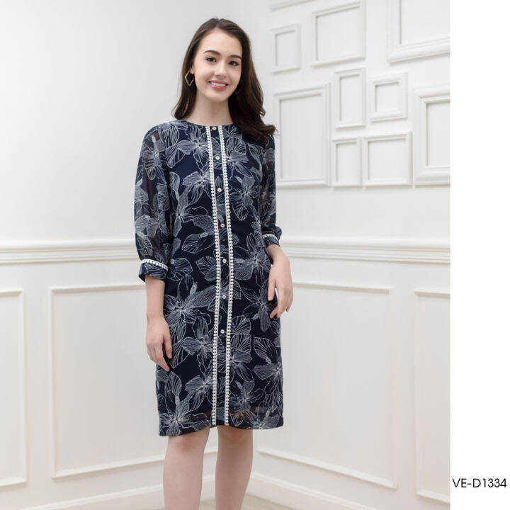 VERONIQA Dress VE-D1334 ชิฟฟอนปริ้นท์ แขนยาว IGPU22-10 | Lazada.co.th