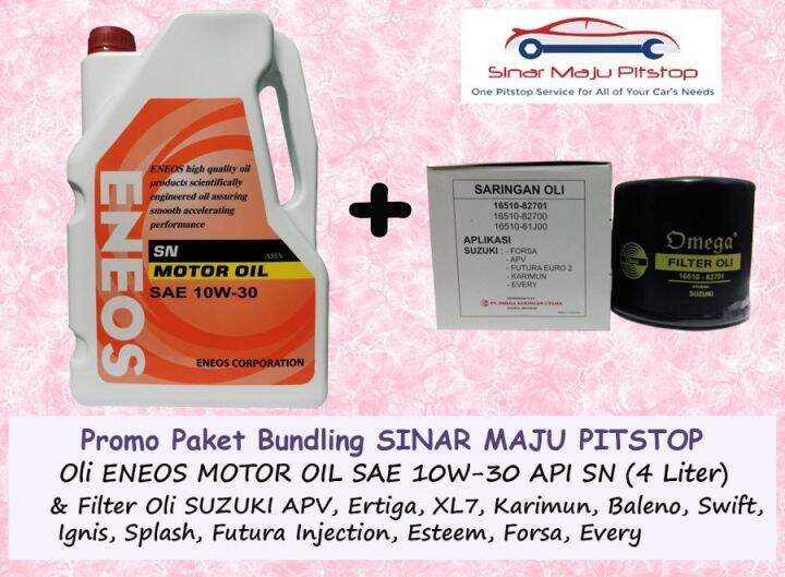 Paket Bundling Oli ENEOS MOTOR OIL SAE 10W-30 API SN Original 4 Liter ...