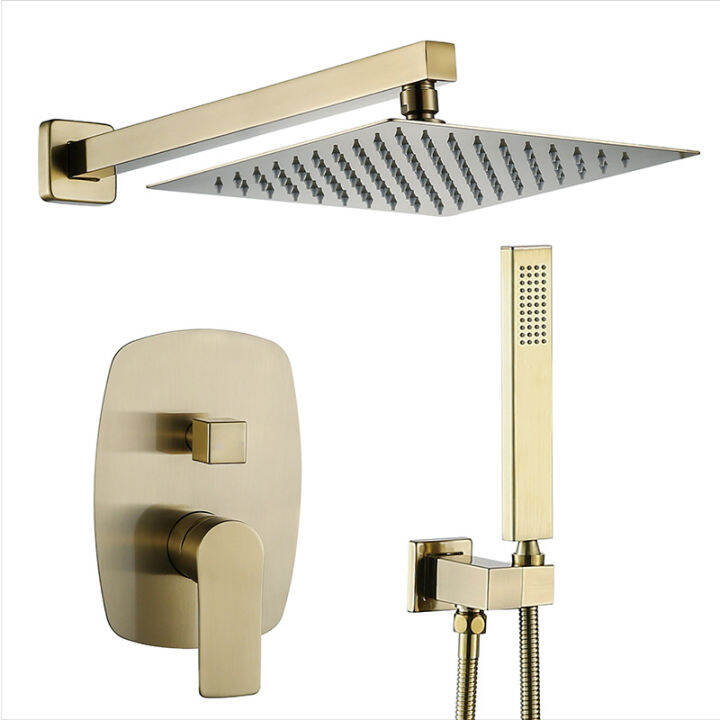Hidden wall shower brushed gold mixed water bathroom shower with ...