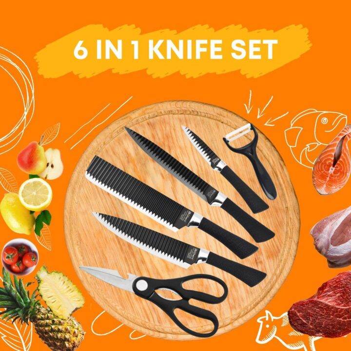 [6In1] Knife Set Cleaver Slicing Chef Knife Scissors Set | Lazada