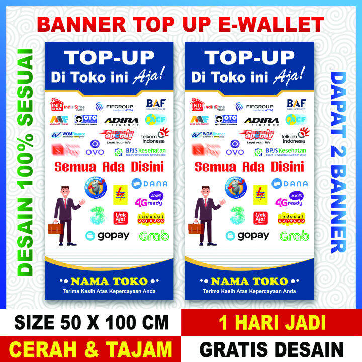 BANNER SPANDUK PPOB TOP UP AGEN BANK / BANNER PPOB / PAKET 2 BANNER ...