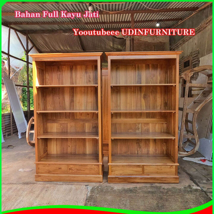 Rak buku lemari arsip kayu jati modern 2022 Mebel Jepara | Lazada Indonesia