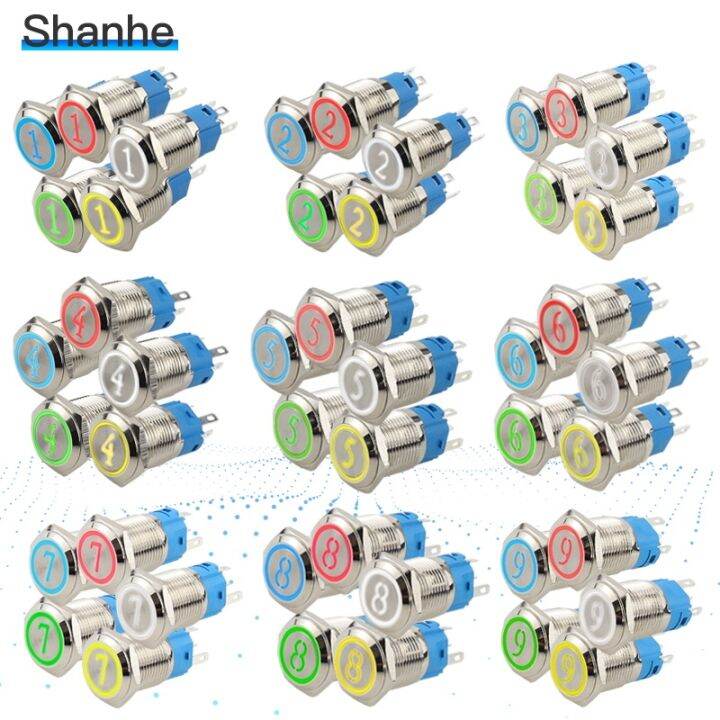 16mm Metal Number Symbol Momentary Push Button Switch LED 3V 5V 12V 24V ...