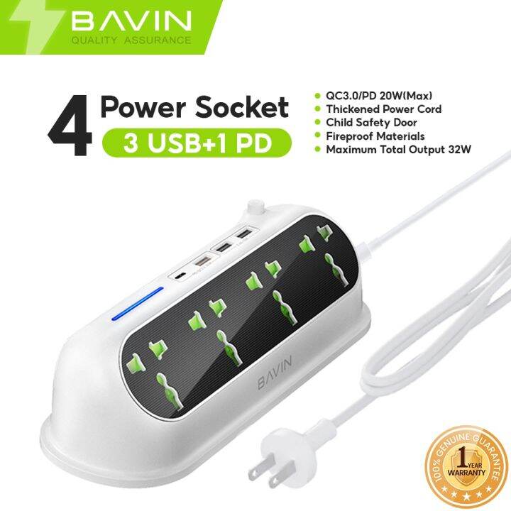 BAVIN PC825 32W Charging Extension MultiJack Station w/ 4Socket 3USB ...