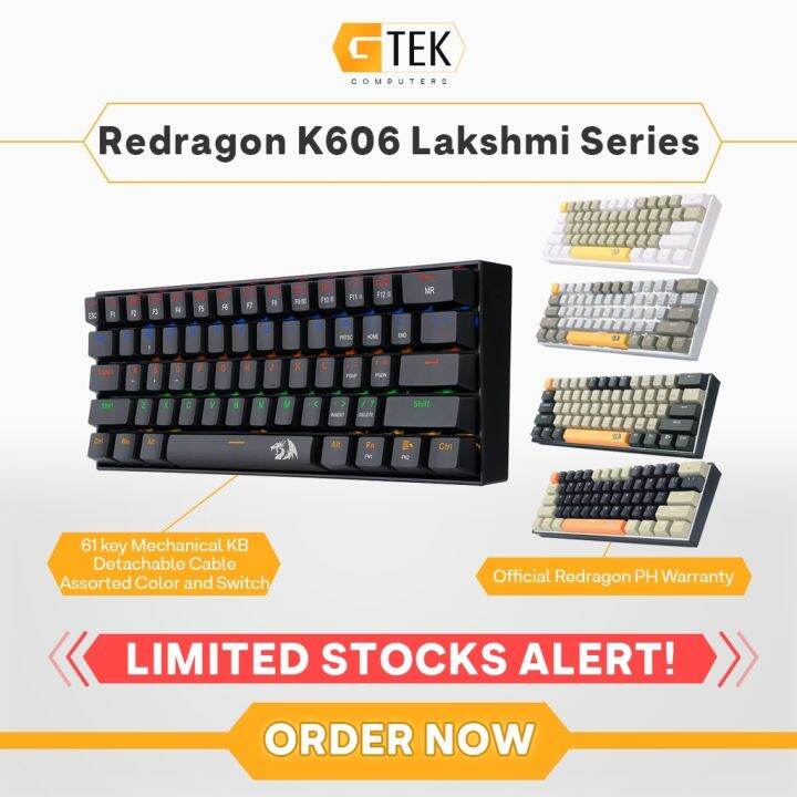 Redragon K606 Lakshmi 61-Key Mechanical Keyboard Black White Orange Grey Colors | Lazada PH
