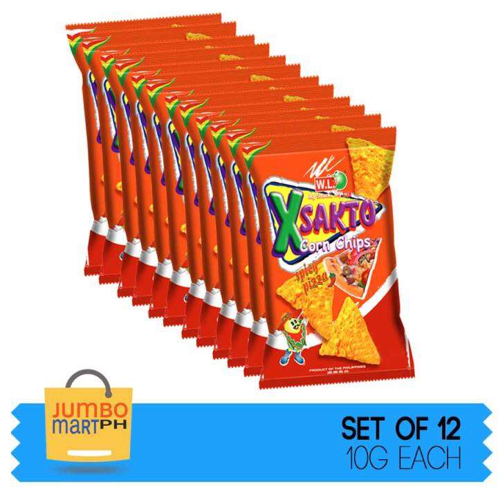 WL FOODS XSAKTO CORN CHIPS SPICY PIZZA FLAVOR 10G / PACK OF 12 | Lazada PH